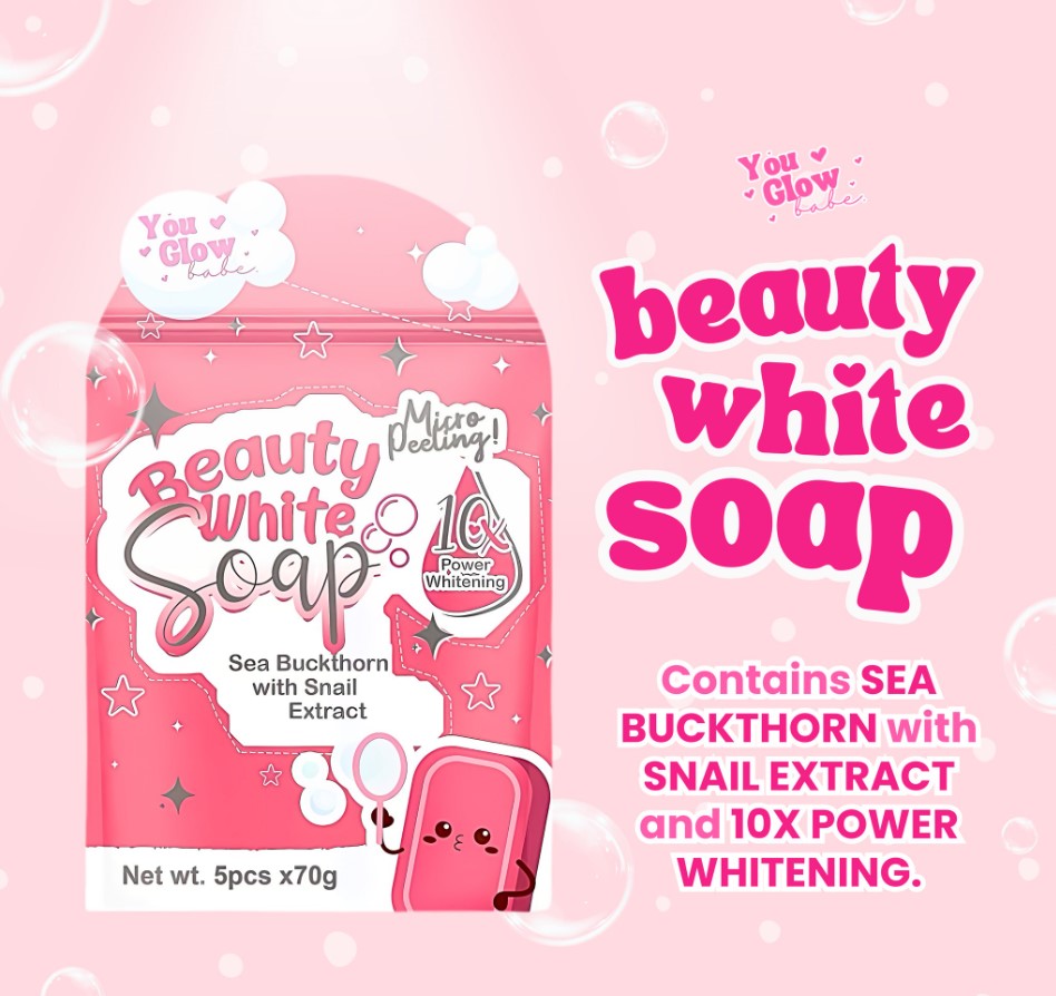 BEAUTY WHITE SOAP 10x WHITENING, MICROPEELING by YOU GLOW BABE 5pcs PE ...